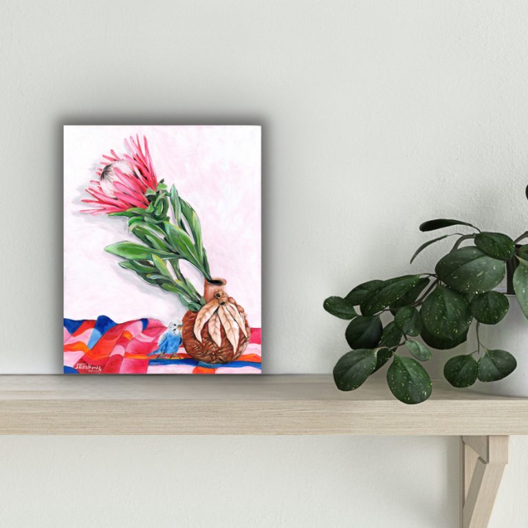 Protea, Budgie and Wartook Vase - Art Lovers Australia
