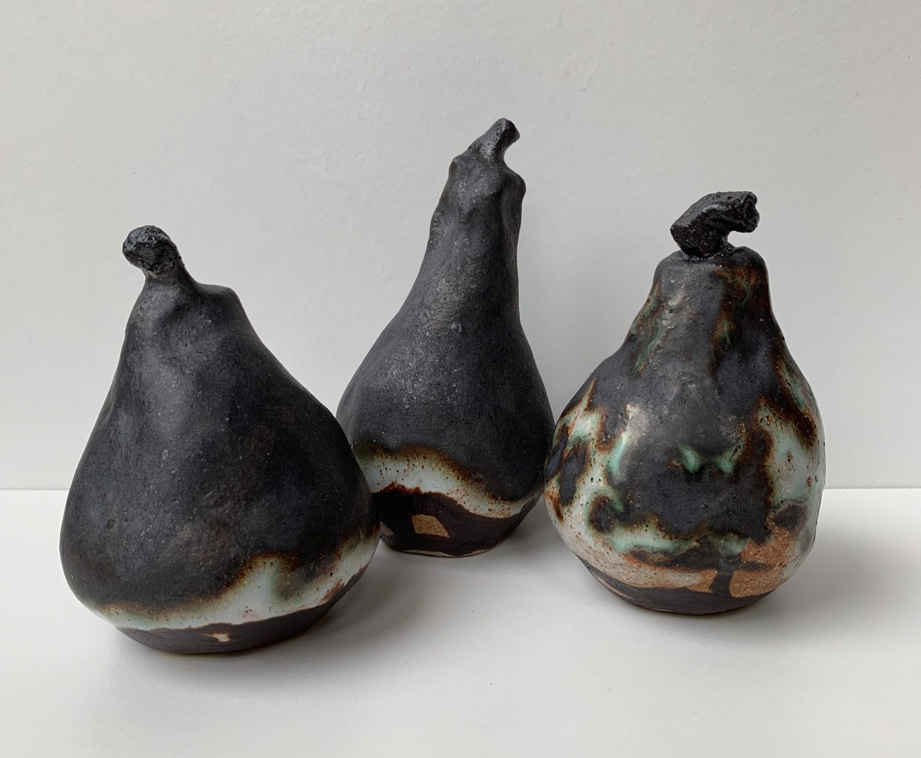 Pear sculptures set of 3 glazed Copper & Rust - Art Lovers Australia
