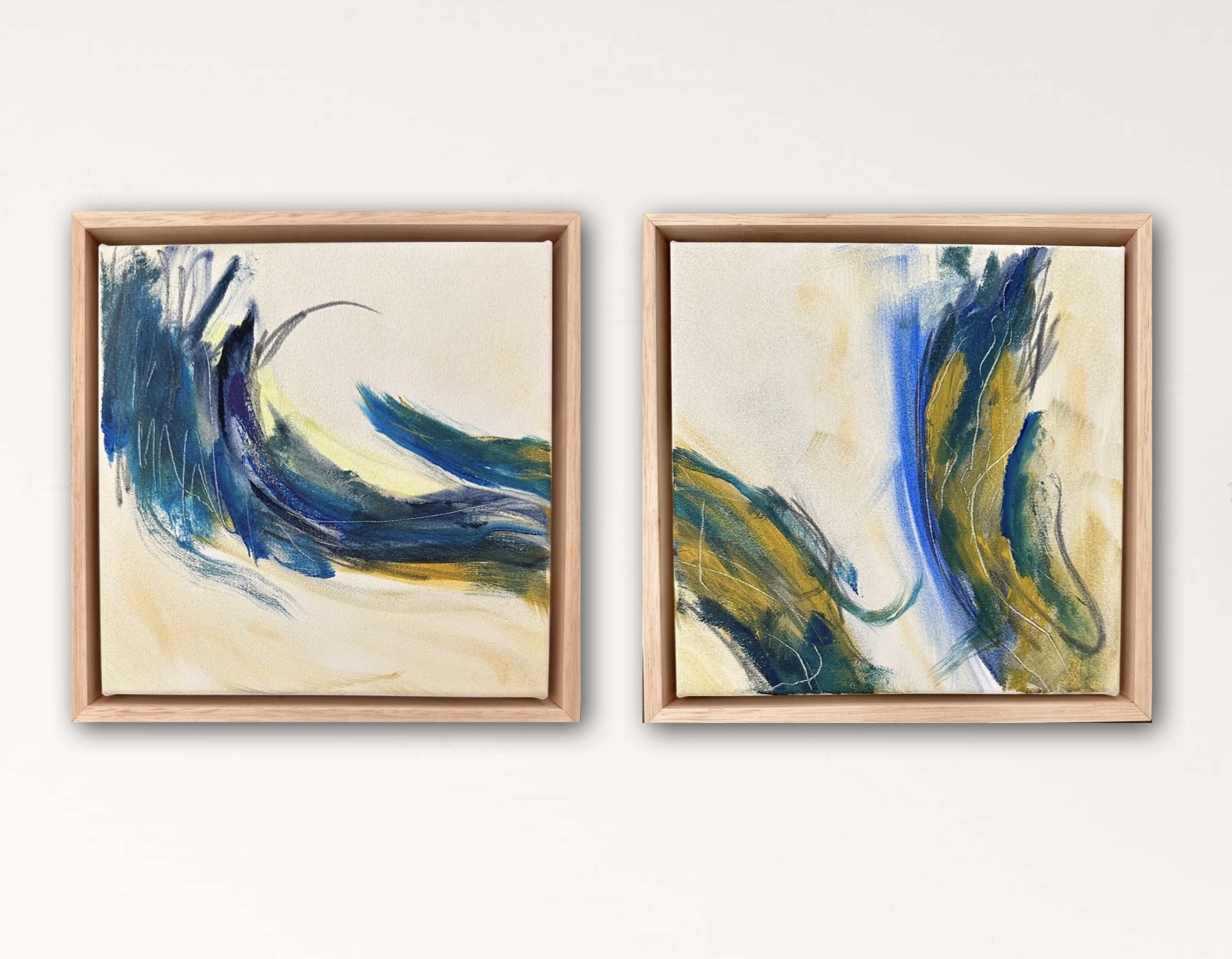 In sync - Framed small abstract diptych - Art Lovers Australia