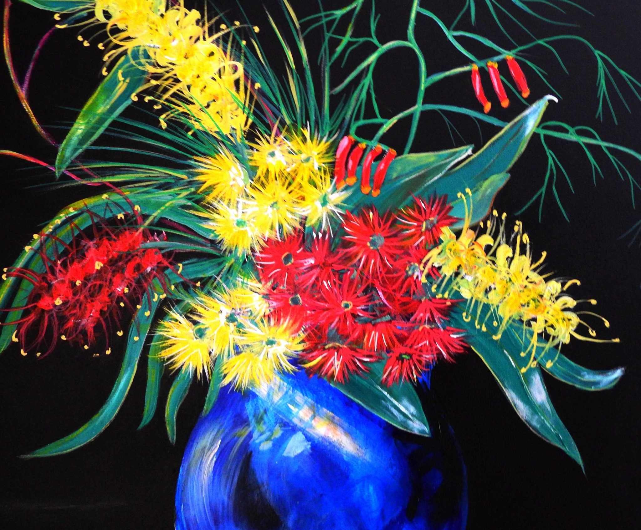 Still Life - The Blue Vase with Native Flowers - Art Lovers Australia