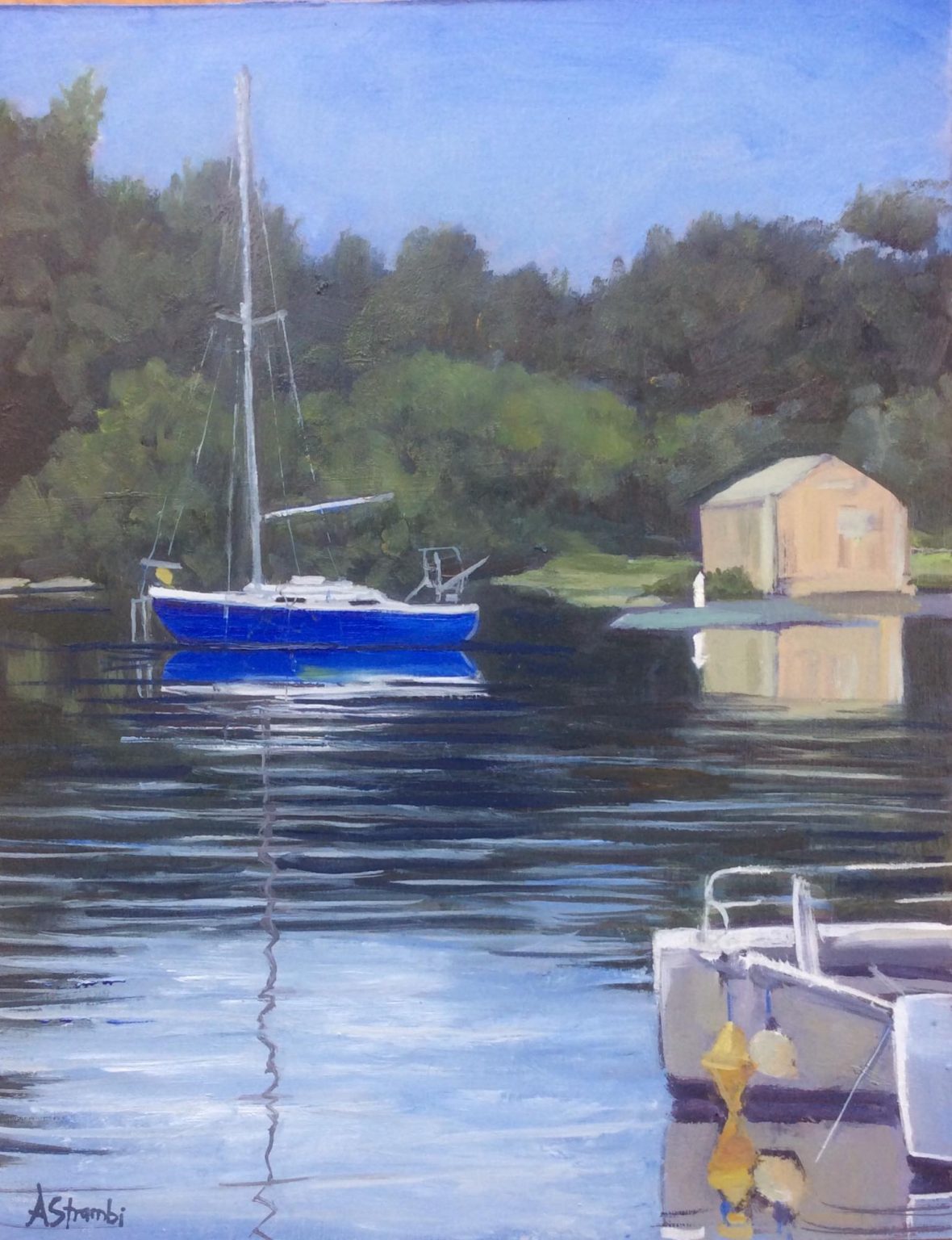 Blue Boat, Yamba Bay - Art Lovers Australia