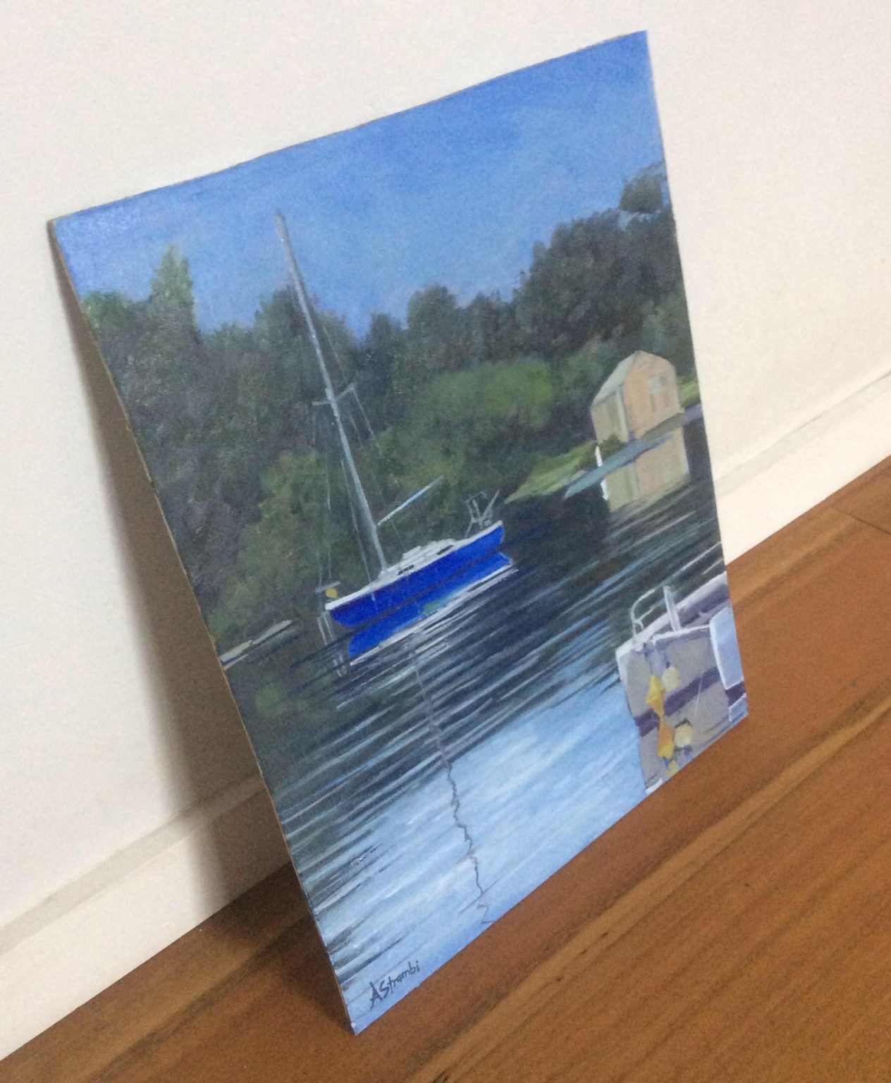 Blue Boat, Yamba Bay - Art Lovers Australia