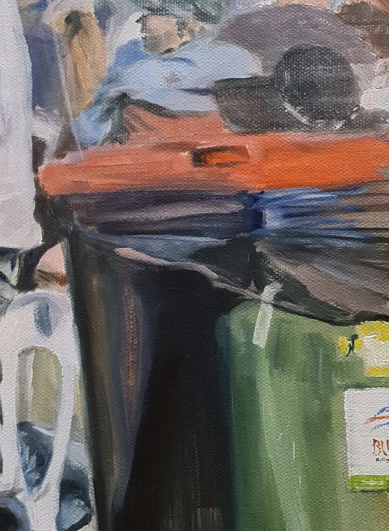 Man Dancing By Rubbish Bin At Festival - Art Lovers Australia