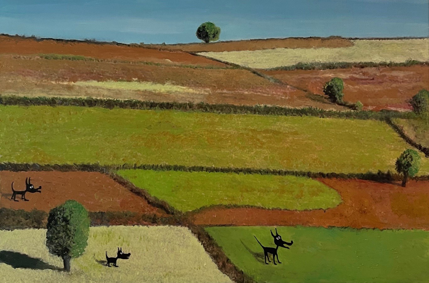3 Dogs In Landscape - Art Lovers Australia
