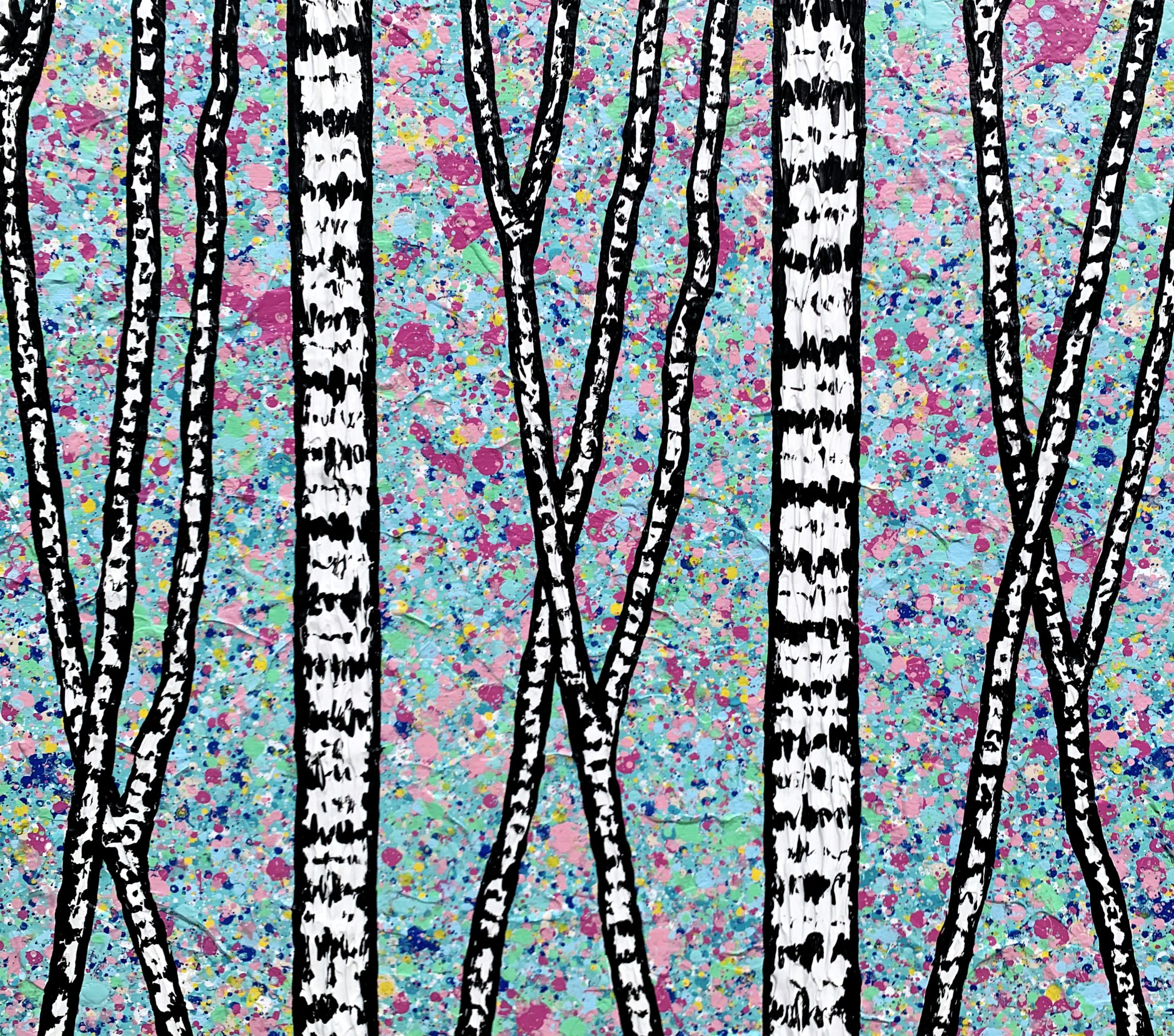 Birch Trees in Coastal Floral Garden - Art Lovers Australia