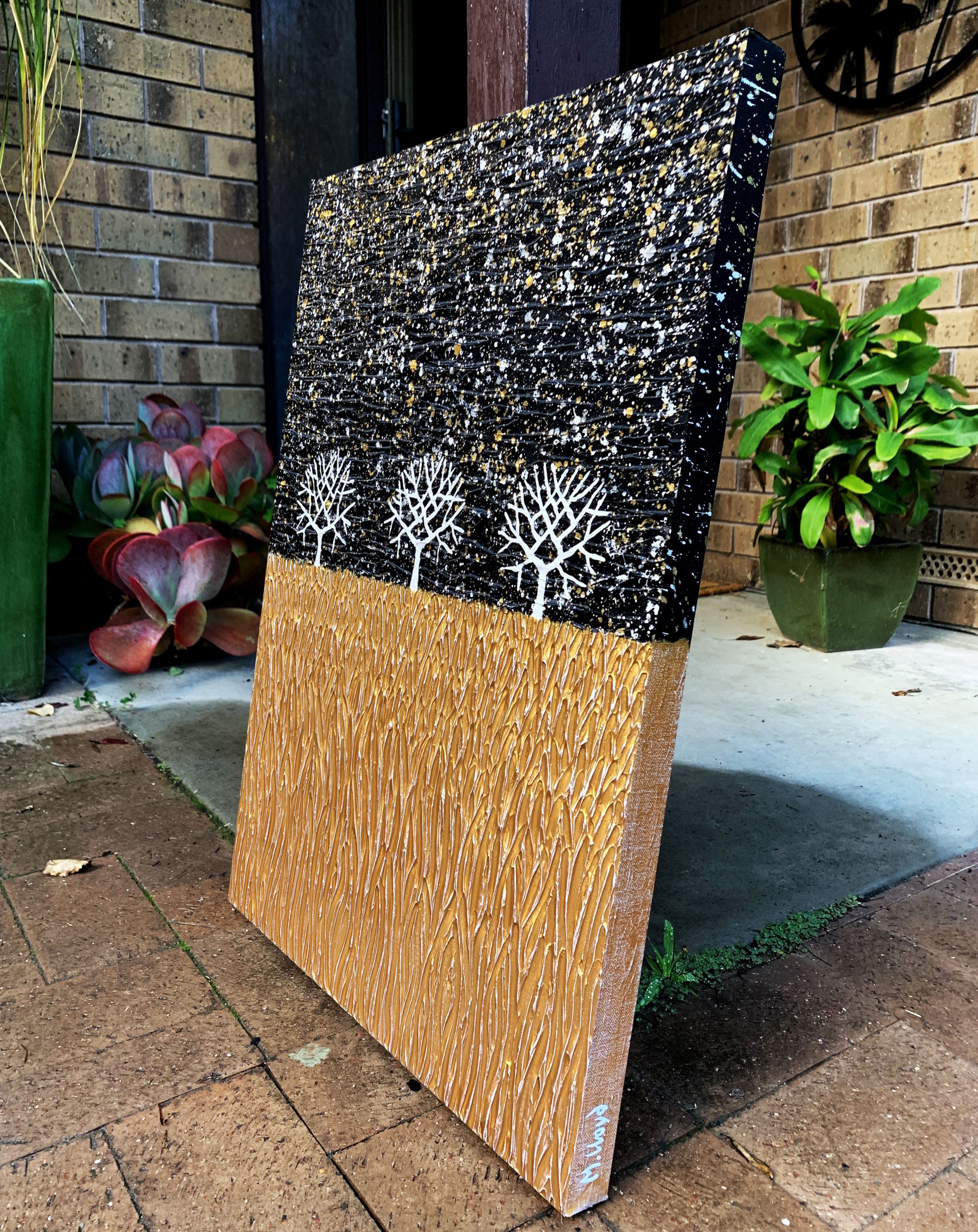 Trees in Golden Wheat Field by Starry Night - Art Lovers Australia