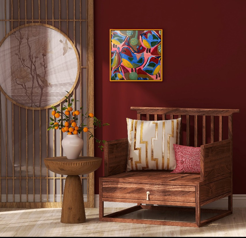 Multi-Colored Birds with Pink Background - Art Lovers Australia